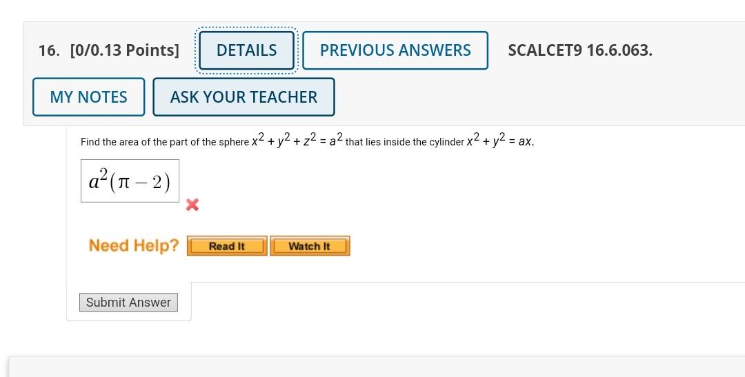Solved [0/0.13 Points] SCALCET9 16.6.063. Find the area of | Chegg.com