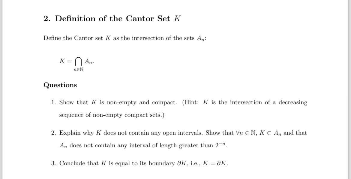 Solved Definition of the Cantor Set KDefine the Cantor set K | Chegg.com