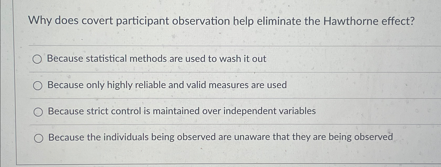 Solved Why does covert participant observation help | Chegg.com