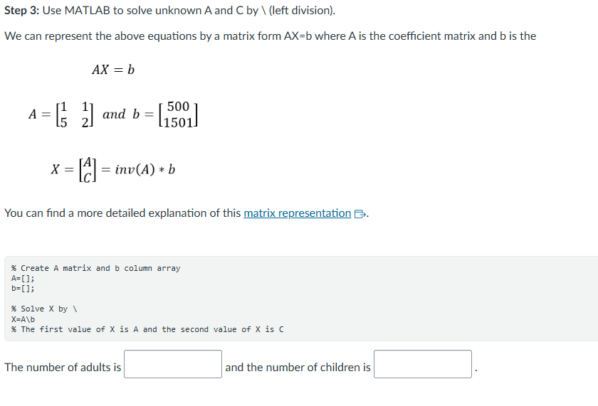 Solved Step 3: Use MATLAB to ﻿solve unknown A and | Chegg.com