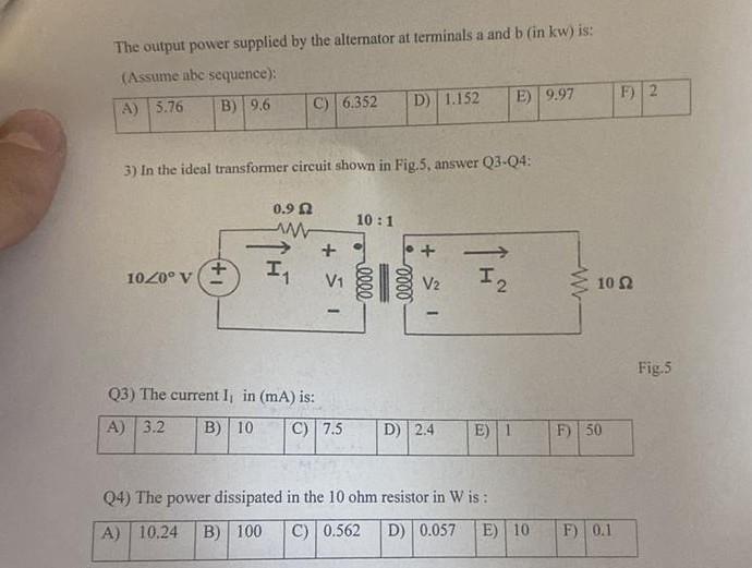 Solved The output power supplied by the alternator at | Chegg.com