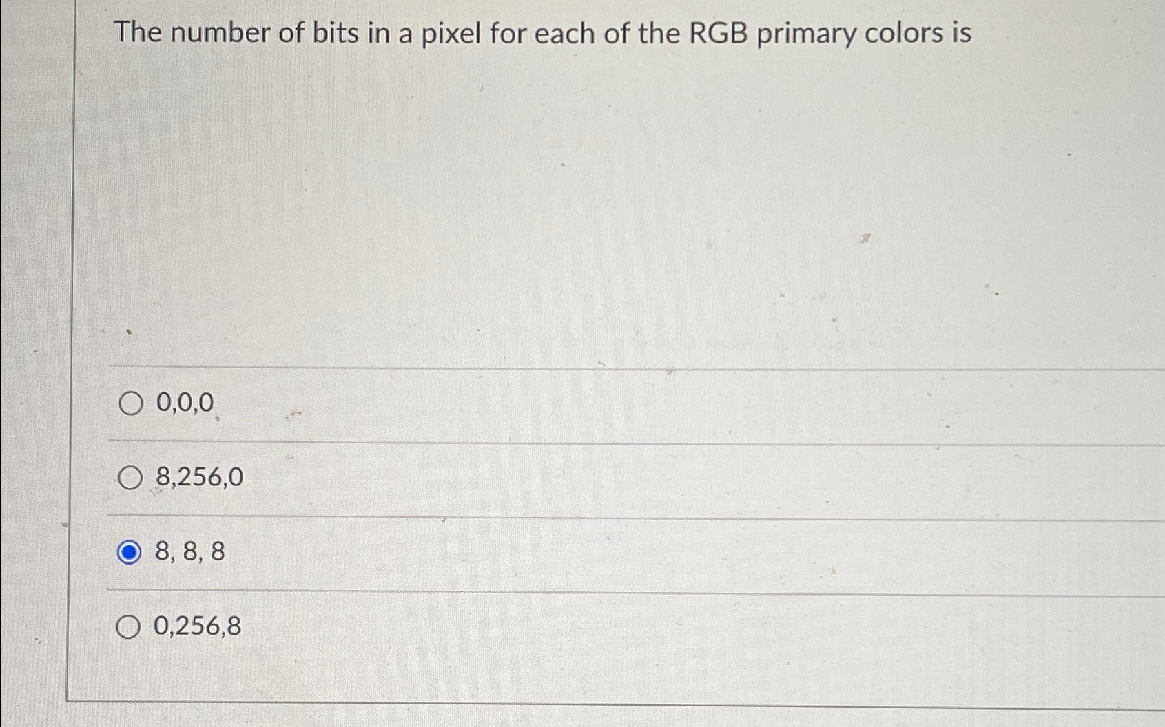 Solved The number of bits in a pixel for each of the RGB | Chegg.com