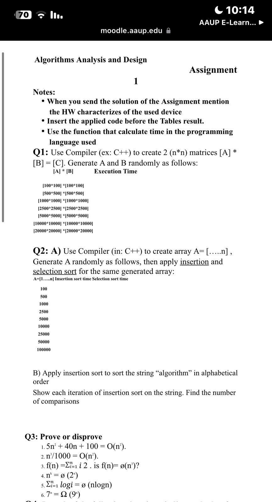 Solved 70 ₹ lnC 10:14AAUP E-Learn... moodle.aaup.edu | Chegg.com