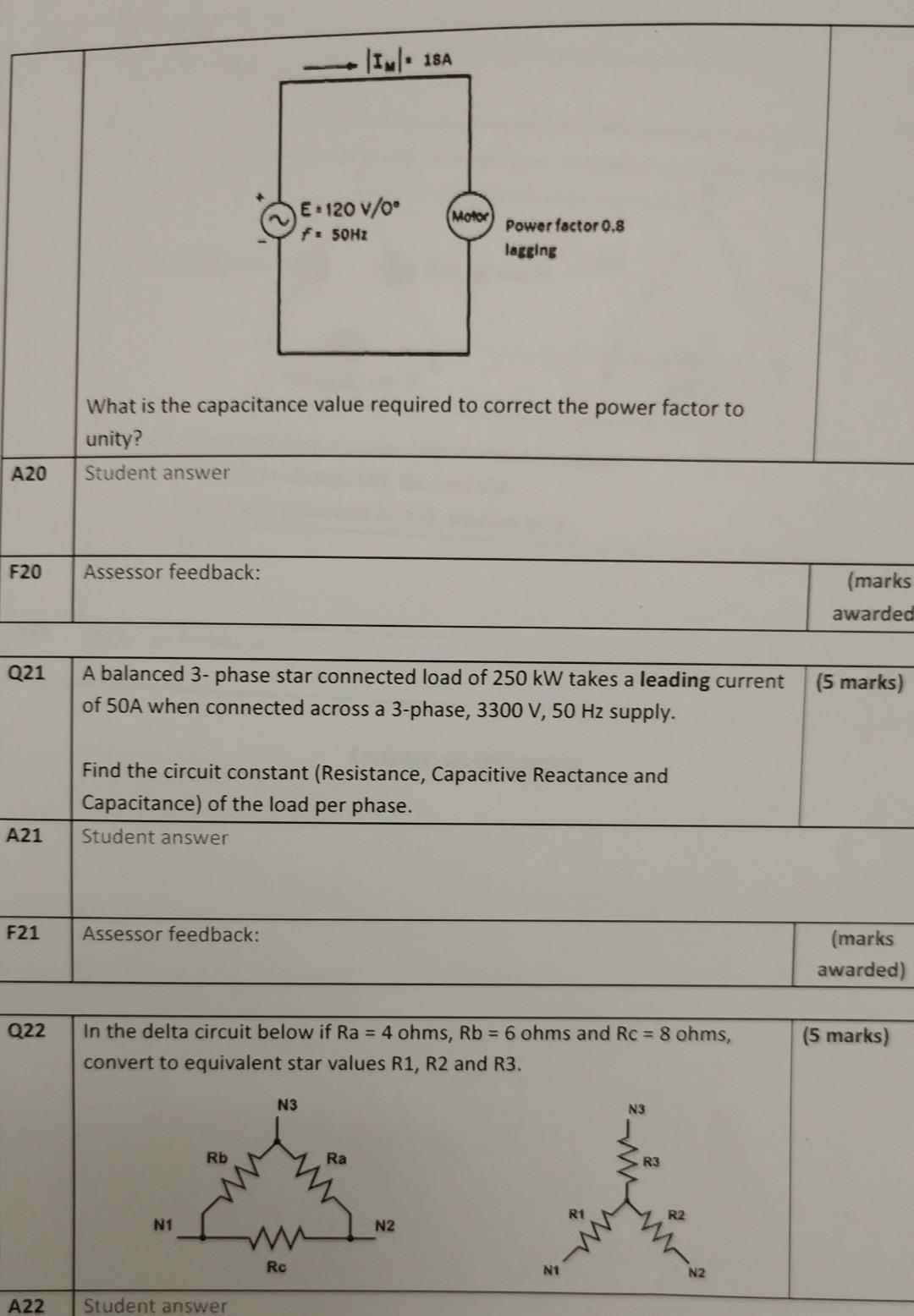 Solved For the unbalanced three phase circuit above | Chegg.com