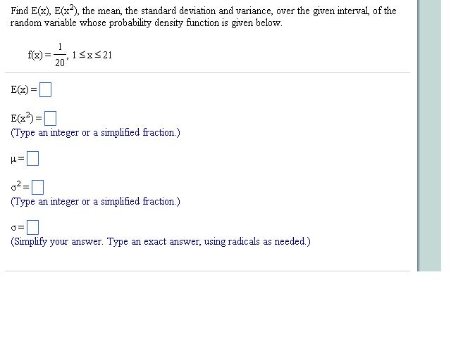 Solved Find E(x), E(x2), the mean, the standard deviation | Chegg.com