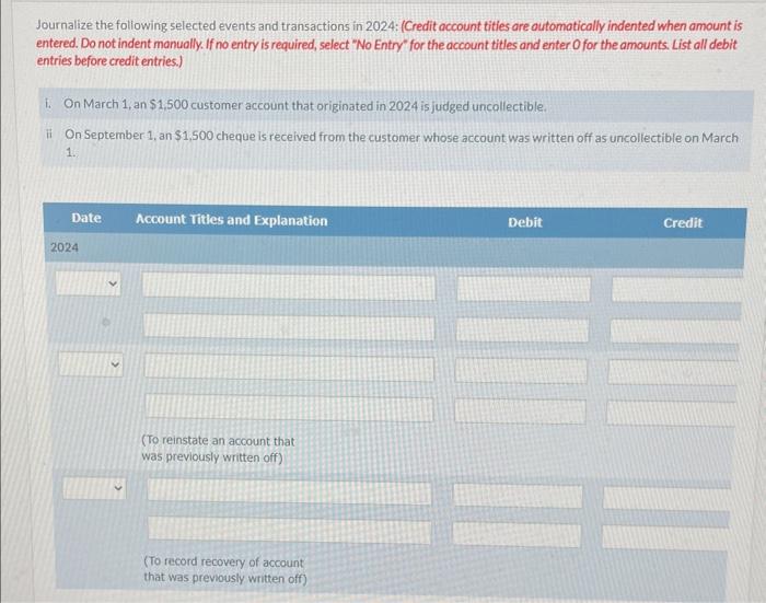 Solved Journalize the following selected events and | Chegg.com