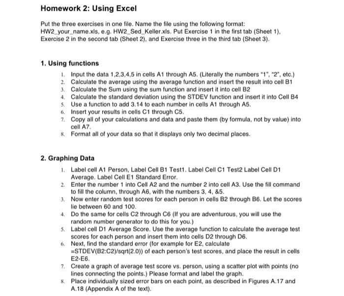 Solved Homework 2: Using Excel Put the three exercises in | Chegg.com