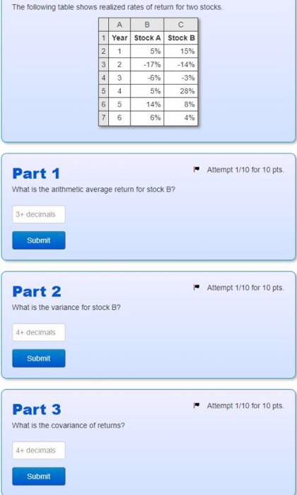 Solved The following table shows realized rates of return | Chegg.com