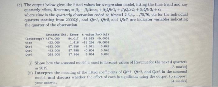 Solved The output below gives the fitted values for a | Chegg.com