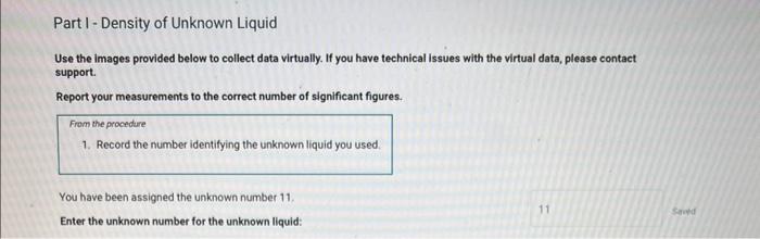Part I - Density of Unknown Liquid Use the images | Chegg.com