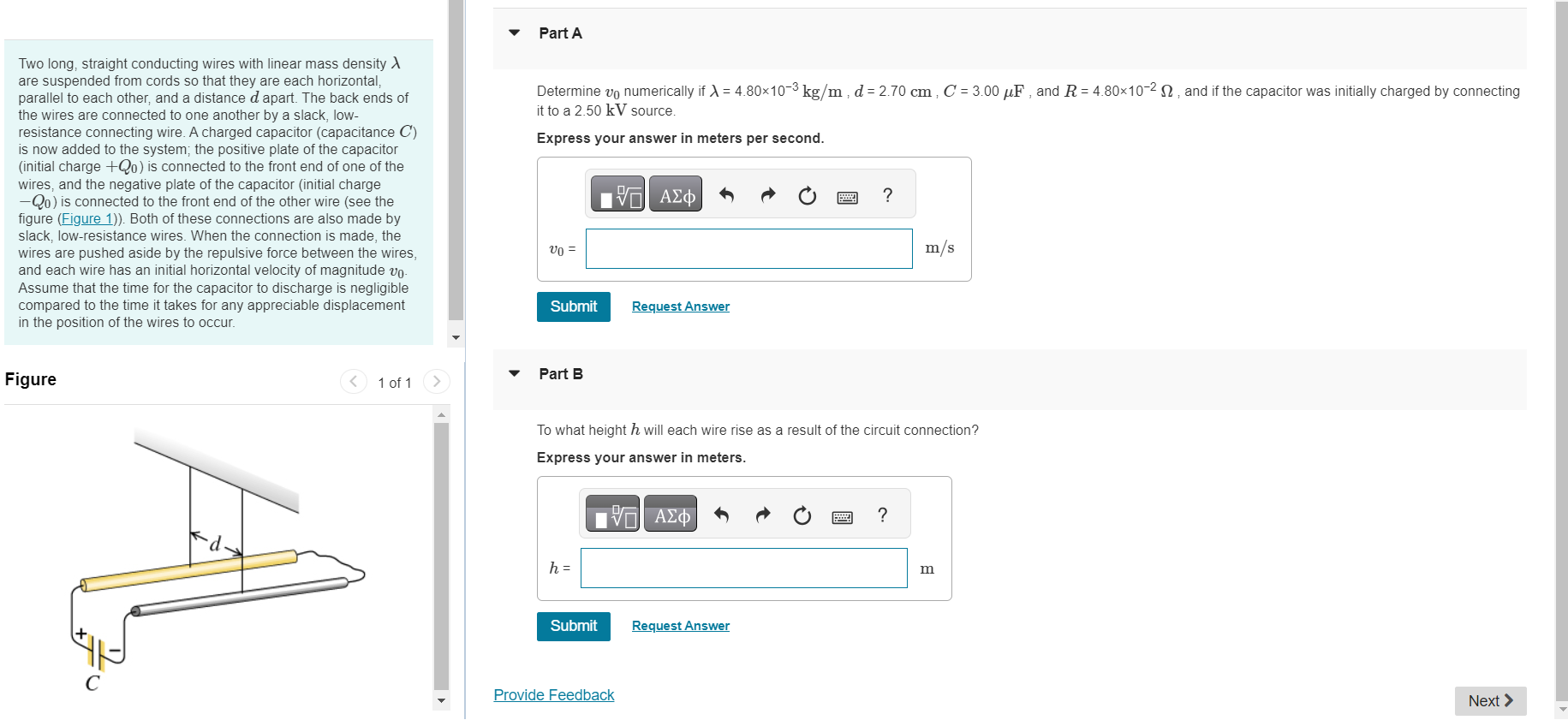 Solved Part ATwo long, straight conducting wires with linear | Chegg.com