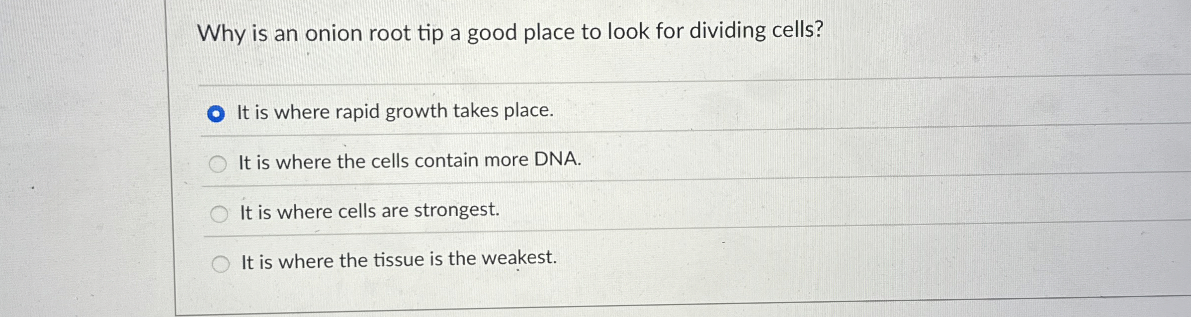 Solved Why is an onion root tip a good place to look for | Chegg.com