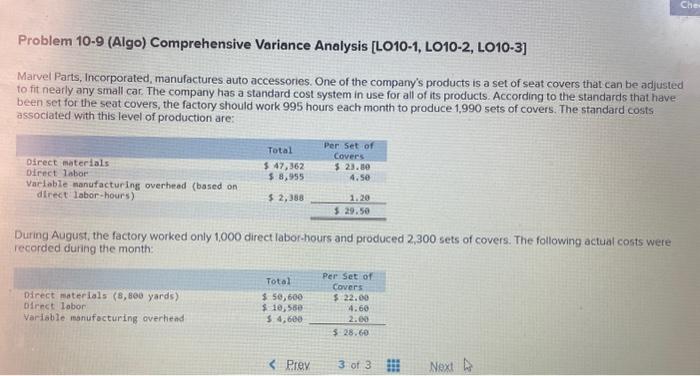 Solved Problem 10-9 (Algo) Comprehensive Variance Analysis | Chegg.com