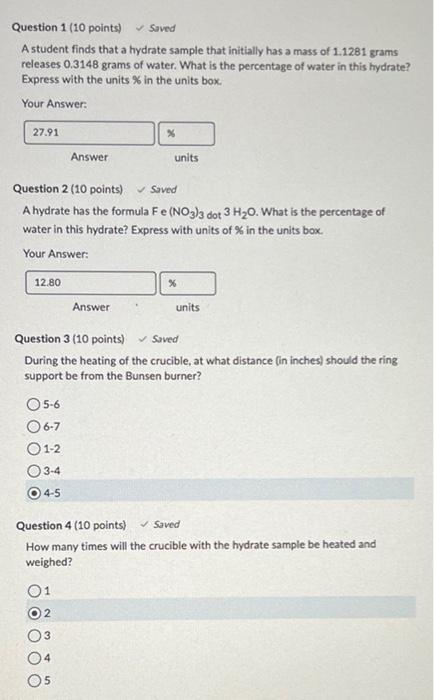 Solved A student finds that a hydrate sample that initially | Chegg.com