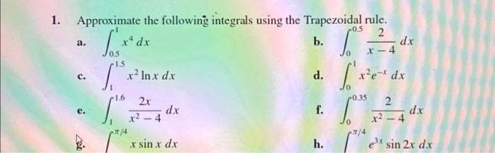 Solved 1. Approximate the following integrals using the | Chegg.com