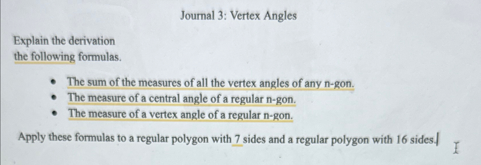 Journal 3: Vertex AnglesExplain the derivation the | Chegg.com