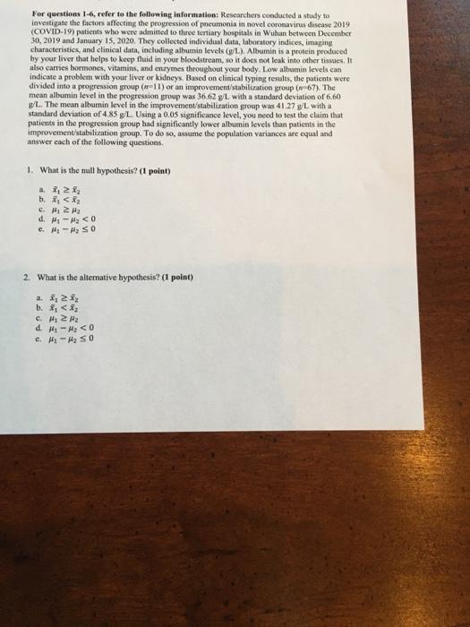 Solved For questions 1-6, refer to the following | Chegg.com