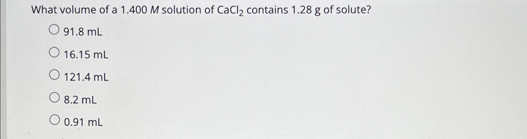 Solved What volume of a 1.400M ﻿solution of CaCl2 ﻿contains | Chegg.com