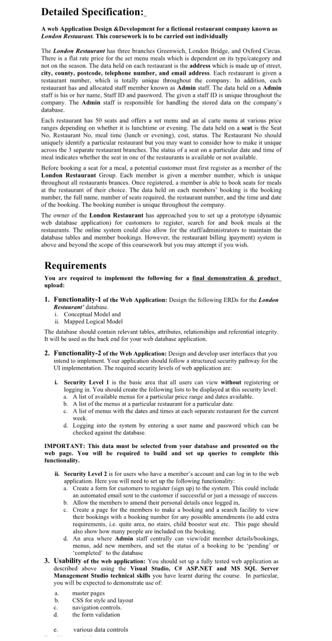 Solved Detailed Specification:_A web Application Design | Chegg.com