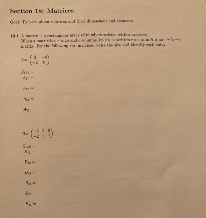 Solved Section 18: Matrices Goal: To learn about matrices | Chegg.com