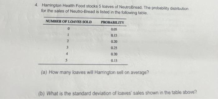 Solved 4. Harrington Health Food stocks 5 loaves of | Chegg.com