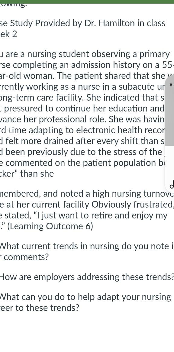 Solved you are a nursing student observing a primary nurse | Chegg.com