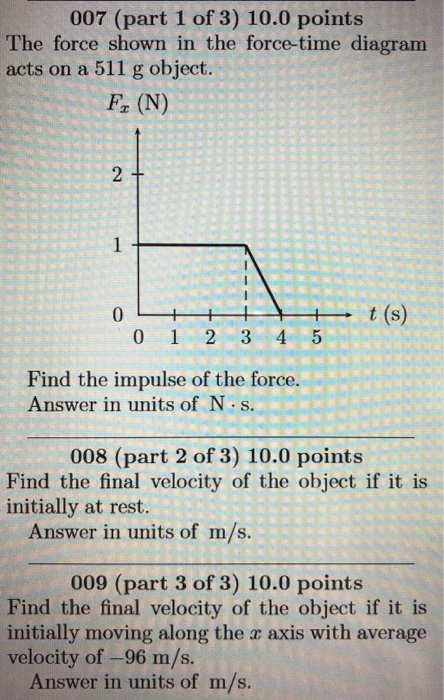 Solved 007 (part 1 of 3) 10.0 points The force shown in the | Chegg.com