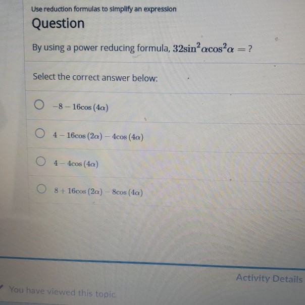 Solved Use reduction formulas to simplify an expression | Chegg.com