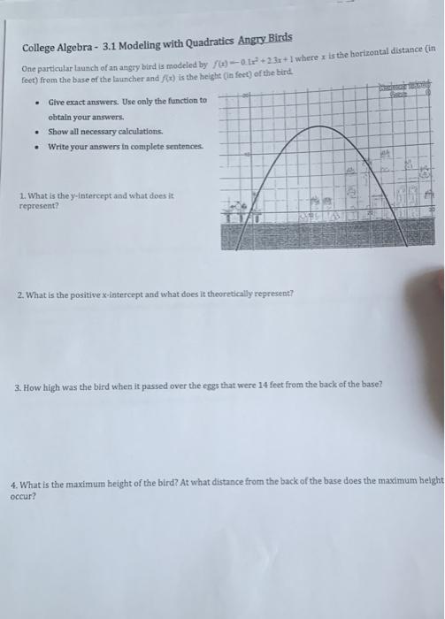 Solved College Algebra - 3.1 Modeling with Quadratics Angry | Chegg.com