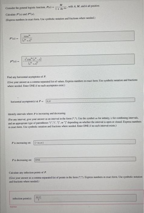 Solved Consider the gencral logistic function: P(x)=1+Ae−xM, | Chegg.com