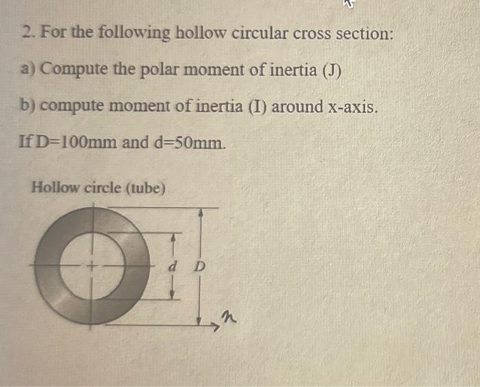 Solved 2. For the following hollow circular cross section: | Chegg.com