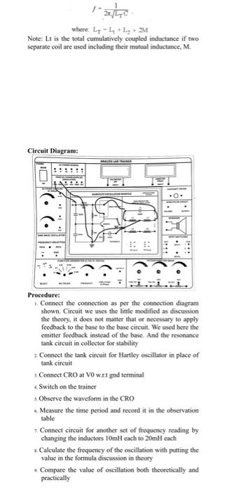 HARTLEY OSCILLATORS MODULE Aim: To study and | Chegg.com