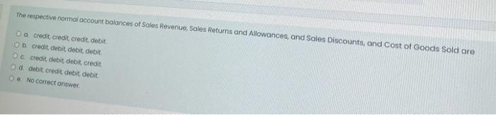 Solved the respective normal account balances of Sales | Chegg.com