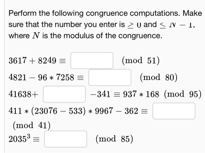 Solved Perform the following congruence computations. Make | Chegg.com