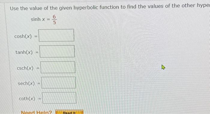 Solved Use the value of the given hyperbolic function to | Chegg.com
