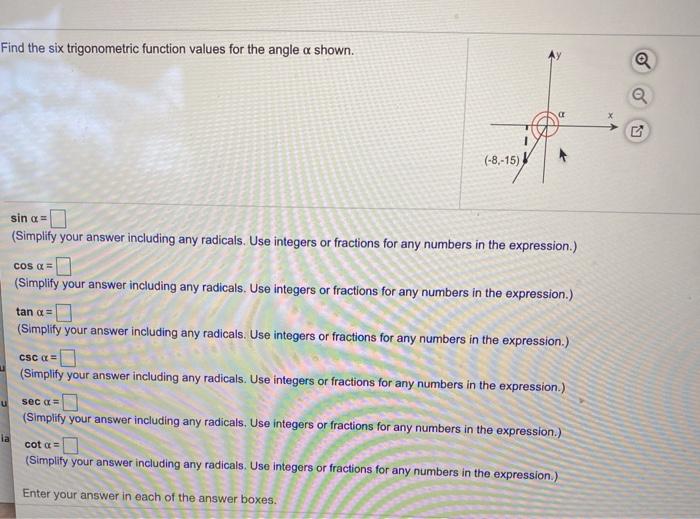 Solved Find the six trigonometric function values for the | Chegg.com