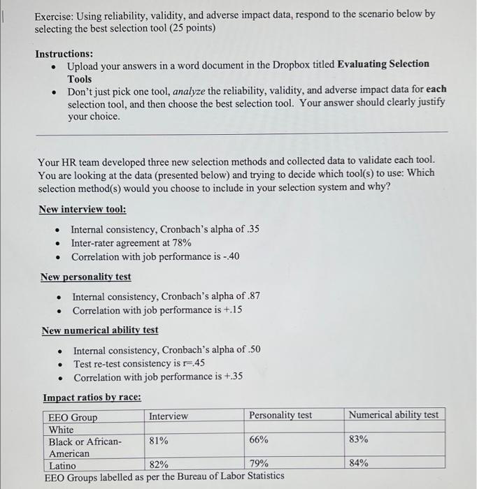 Exercise: Using reliability, validity, and adverse | Chegg.com