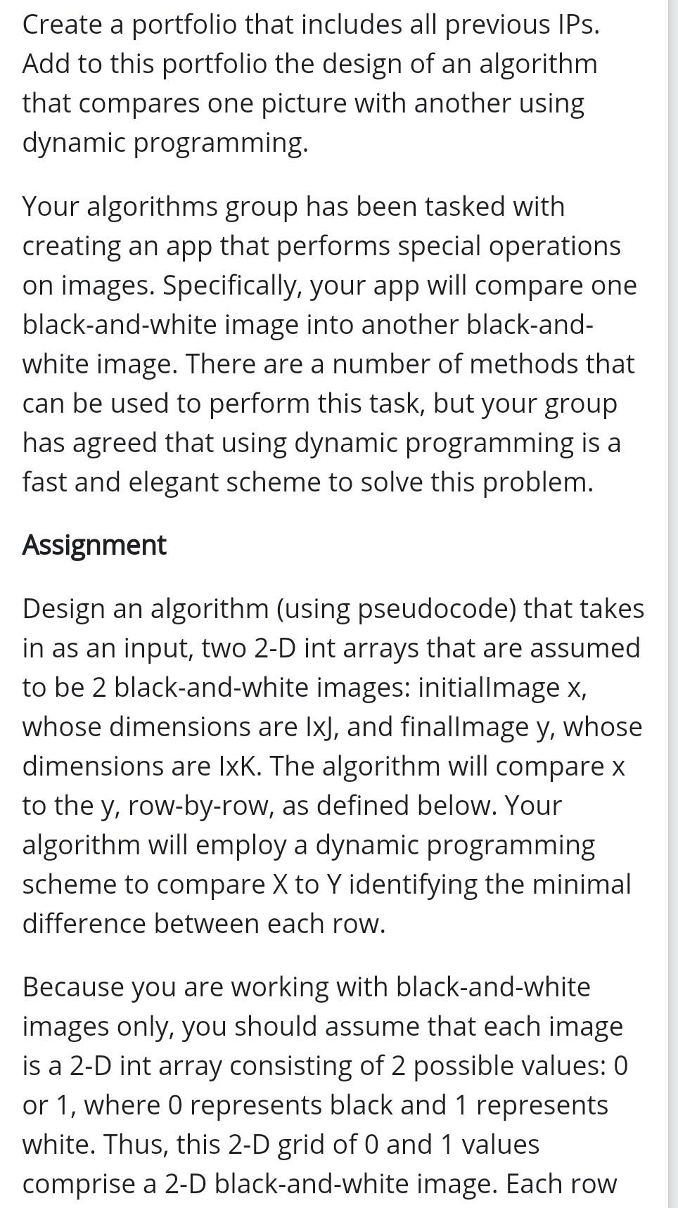 Solved Create a portfolio that includes all previous IPs. | Chegg.com