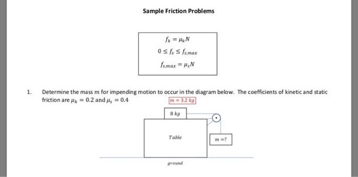Solved Sample Friction Problems fk = xN oss s max fsmax = H | Chegg.com
