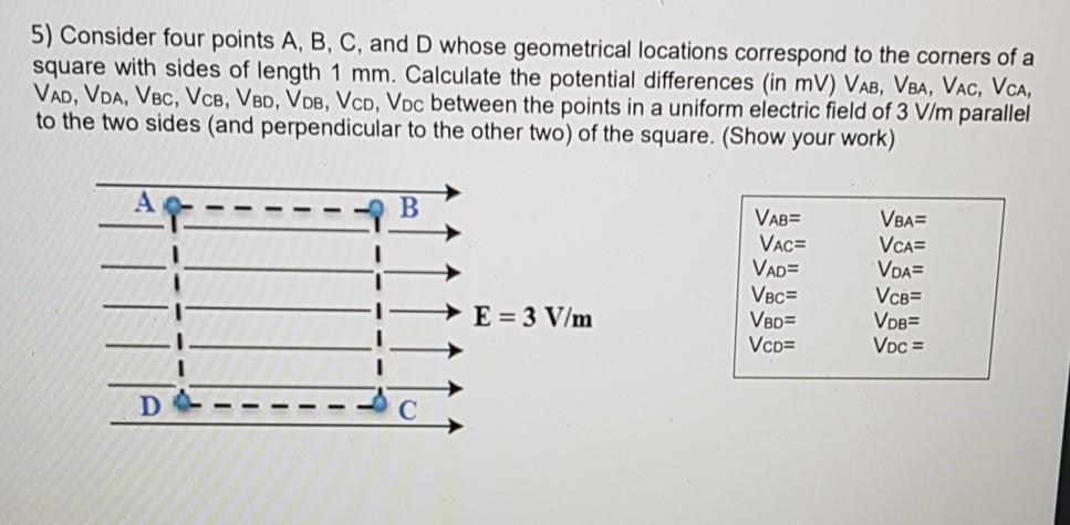 Solved 5) Consider four points A, B, C, and D whose | Chegg.com