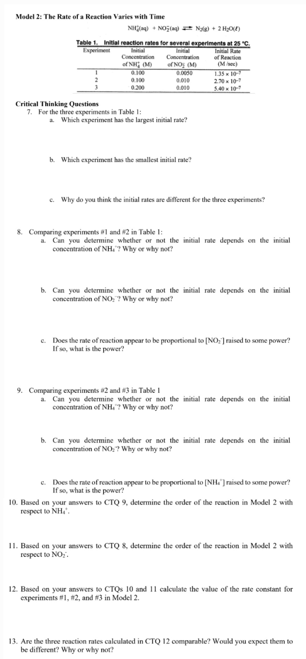 Solved Model 2: The Rate of a Reaction Varies with | Chegg.com