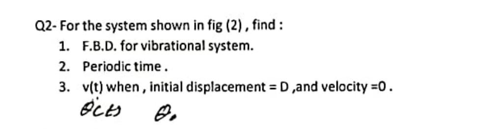 Solved Q2- For the system shown in fig (2), find: 1. F.B.D. | Chegg.com