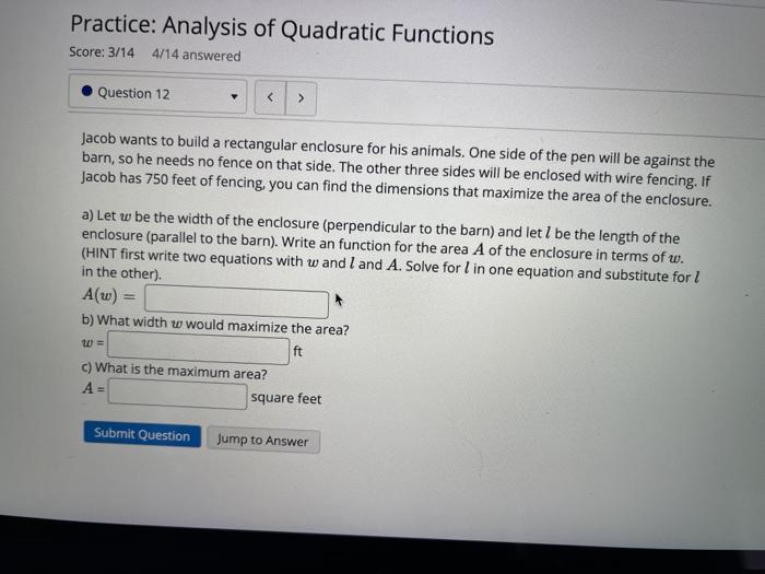 Solved Practice: Analysis of Quadratic Functions Score: 3/14 | Chegg.com