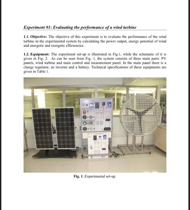 Experiment #1: Evaluating the performance of a wind | Chegg.com
