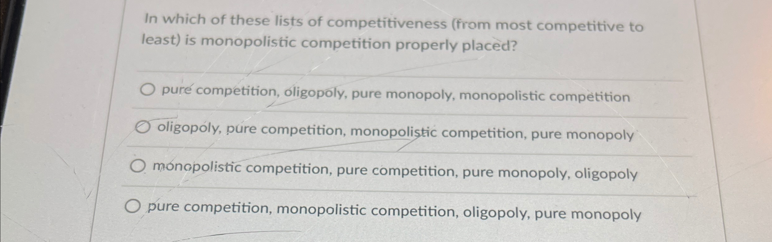 Solved In which of these lists of competitiveness (from most | Chegg.com