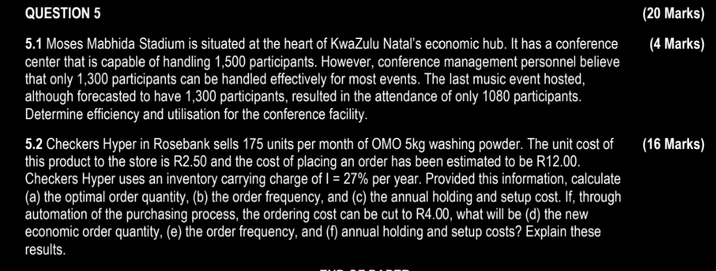 Solved QUESTION 5(20 ﻿Marks)5.1 ﻿Moses Mabhida Stadium is | Chegg.com