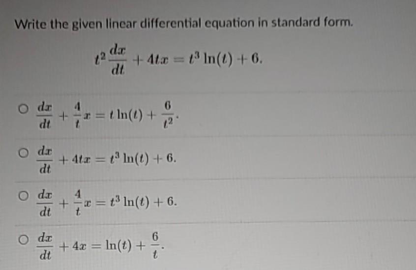 Solved Write the given linear differential equation in | Chegg.com