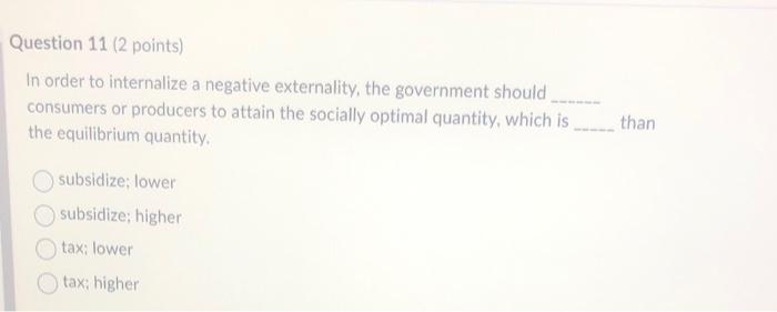 Solved In order to internalize a negative externality, the | Chegg.com