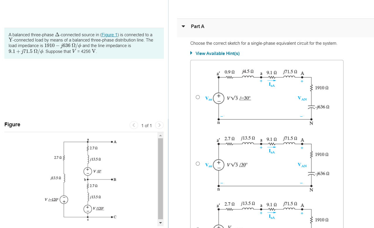 Solved A balanced three-phase Δ-connected source in (Figure | Chegg.com