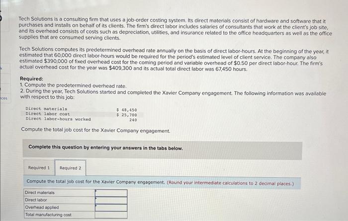 Solved Tech Solutions is a consulting firm that uses a | Chegg.com
